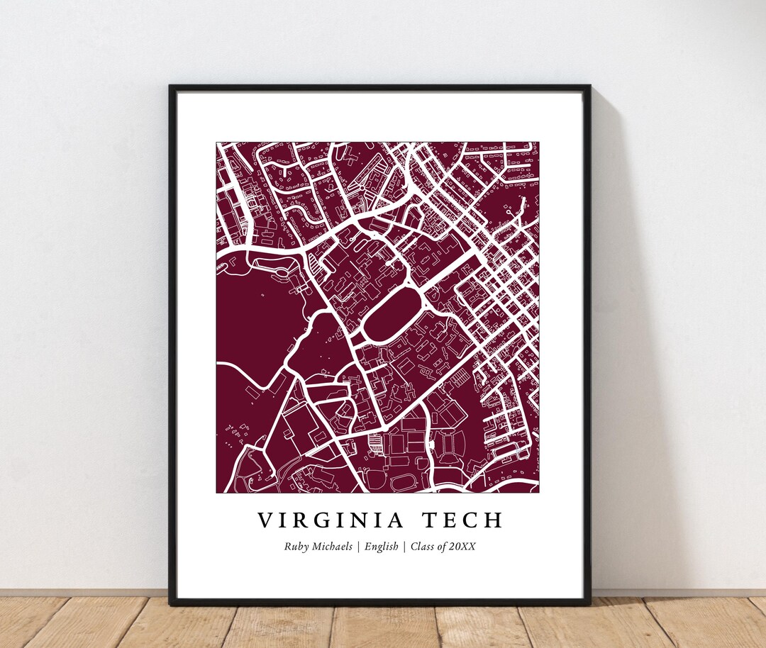 Virginia Tech Map | Virginia Tech Graduation Gift | Virginia Tech Print ...