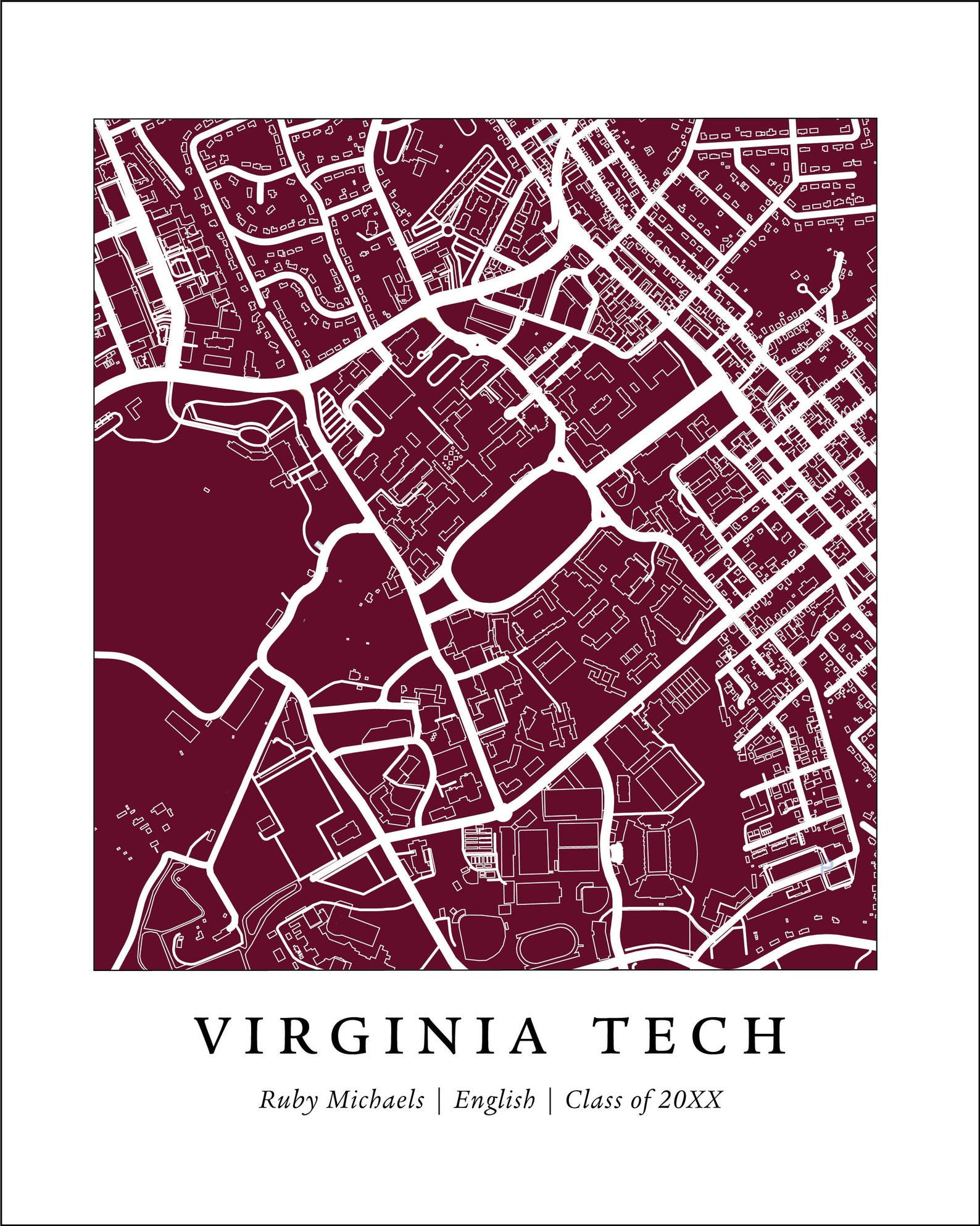 Virginia Tech Map | Virginia Tech Graduation Gift | Virginia Tech Print ...