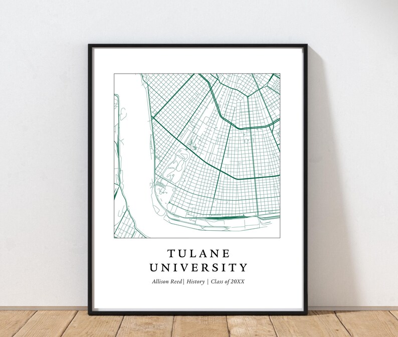 Tulane Graduation Map | Tulane Print | College Grad Gift | Custom ...