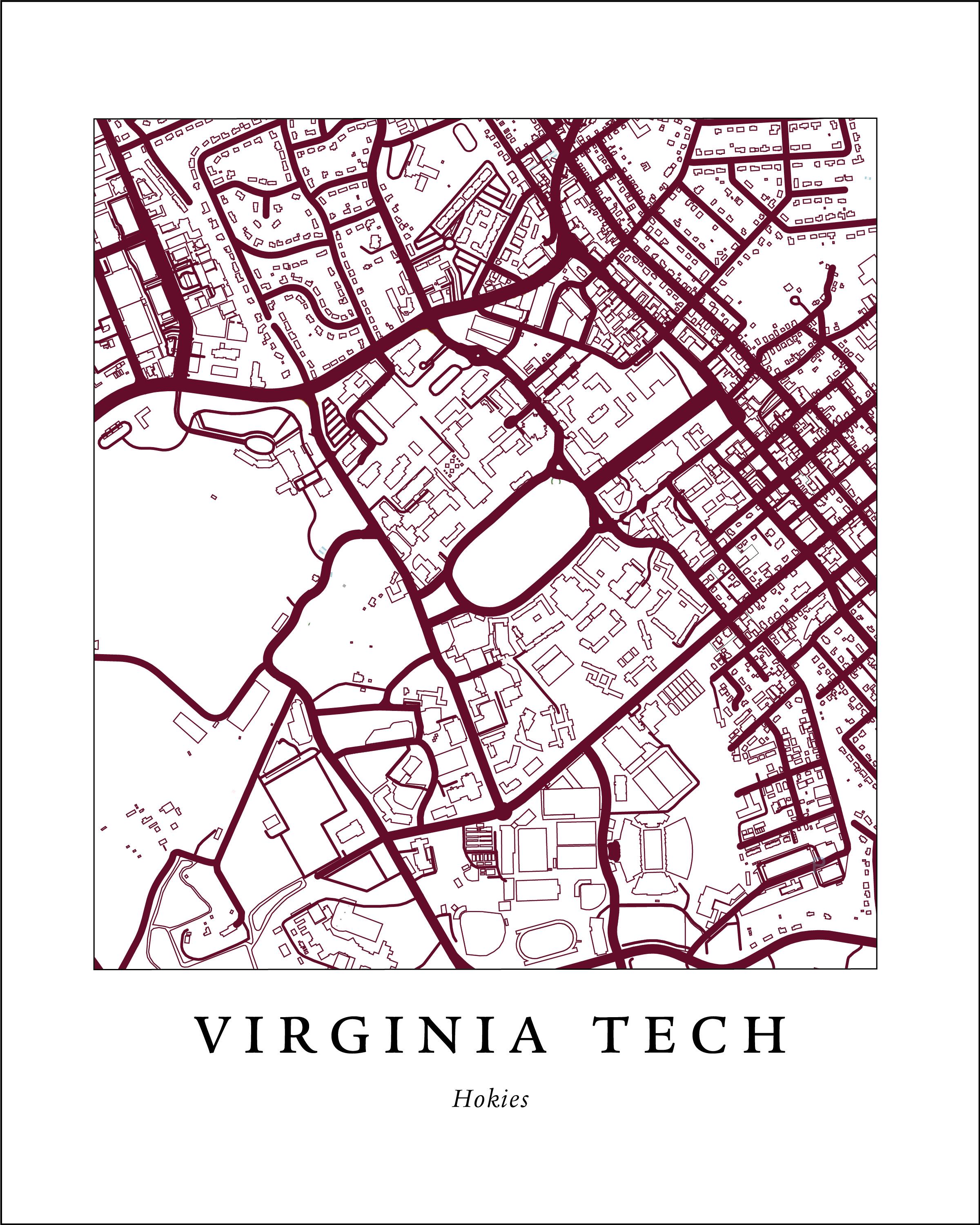 Virginia Tech Map | Virginia Tech Graduation Gift | Virginia Tech Print ...