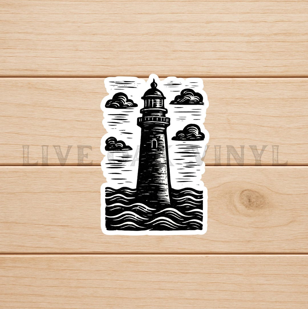 Lighthouse Linocut Vinyl Decal Sticker - Etsy