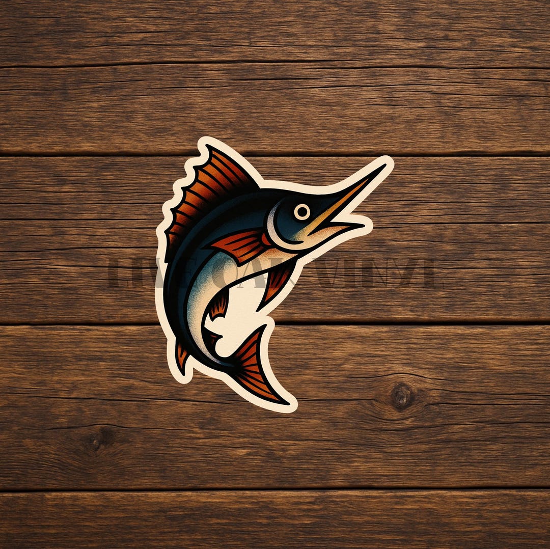 Swordfish Tattoo Vinyl Decal: American Traditional Tattoo Style Sticker ...