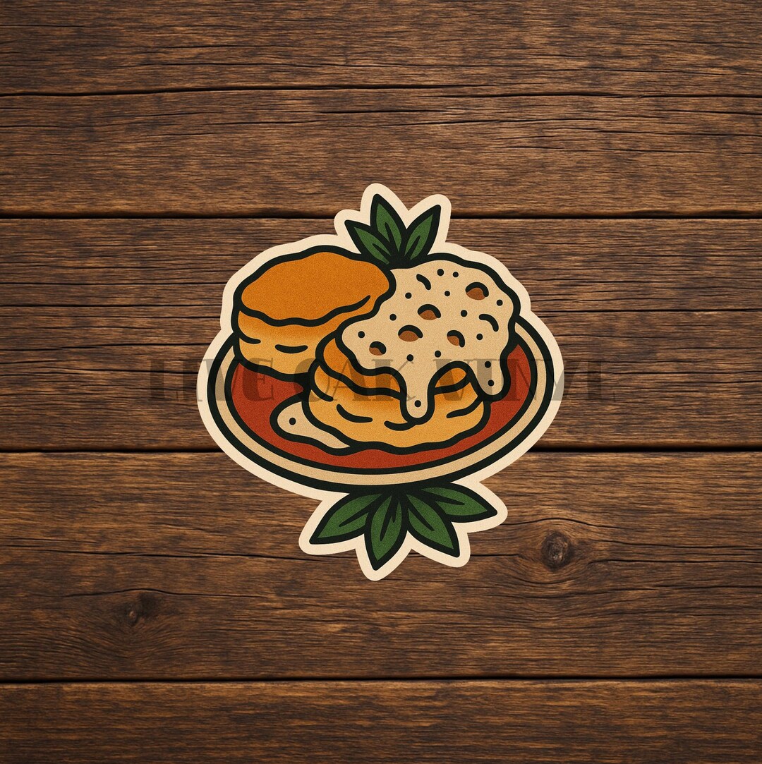 Biscuits and Gravy Tattoo Sticker: American Traditional Tattoo Style ...