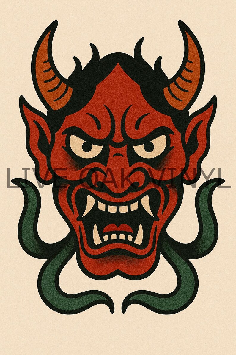 Japanese Demon Mask Traditional Tattoo Style Vinyl Decal Sticker ...