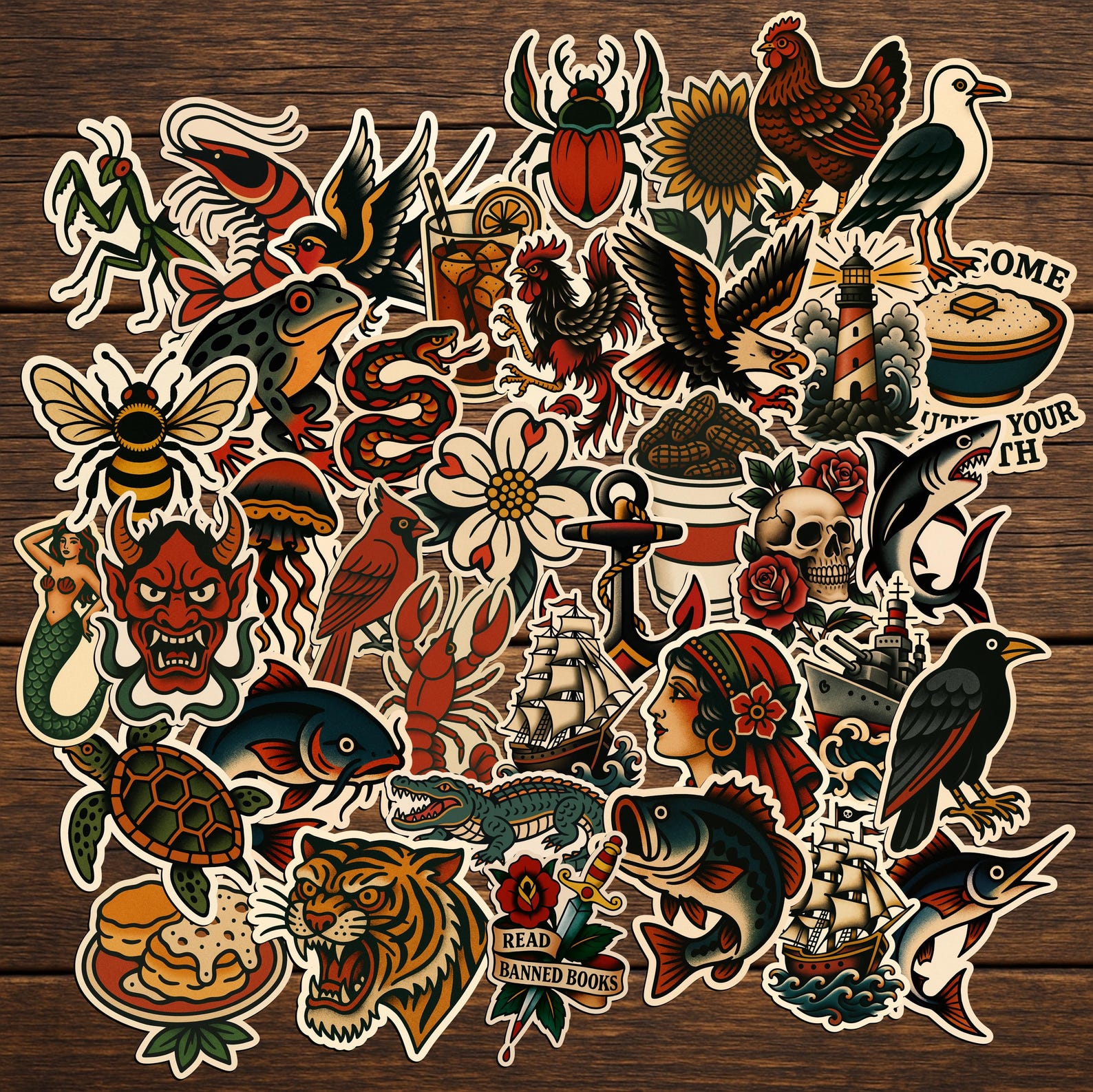 American Traditional Tattoo Vinyl Decal Sticker Bundle: Unique Designs ...