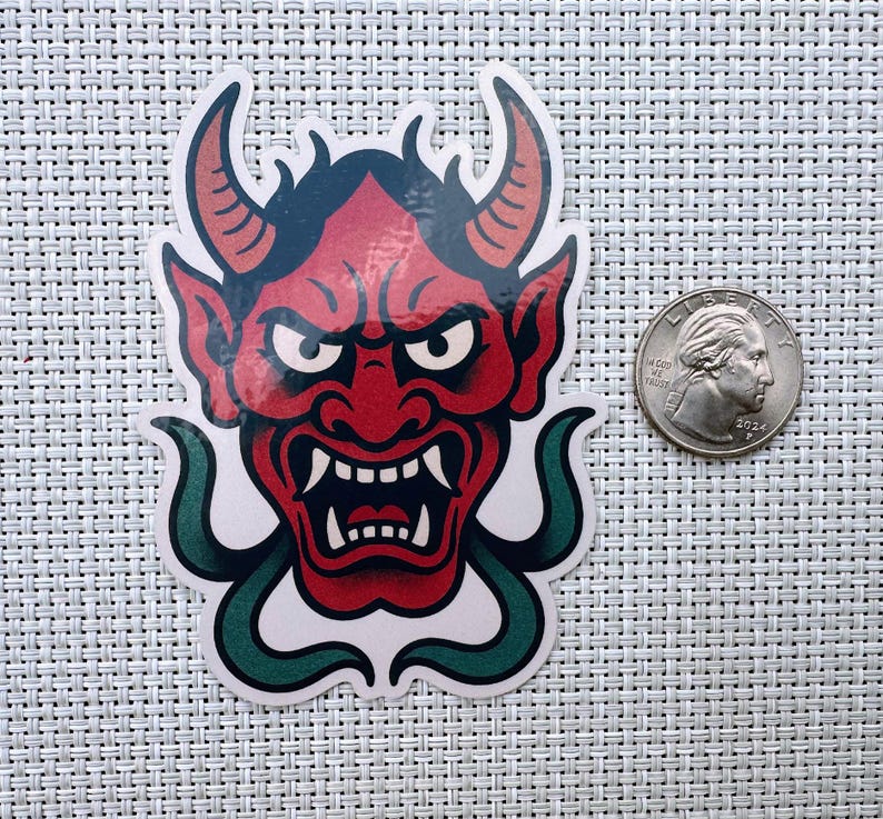 Japanese Demon Mask Traditional Tattoo Style Vinyl Decal Sticker ...