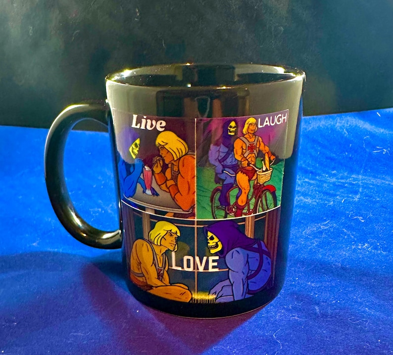 Vintage Cartoon Hero & Villain 11 Oz Black Ceramic Mug | He-man and ...