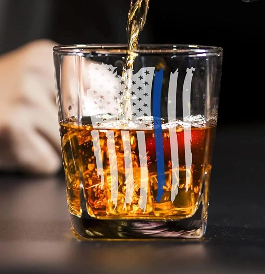 Thin Blue Line Whiskey Glass Set – Set of 2 Distressed Flag Etched ...