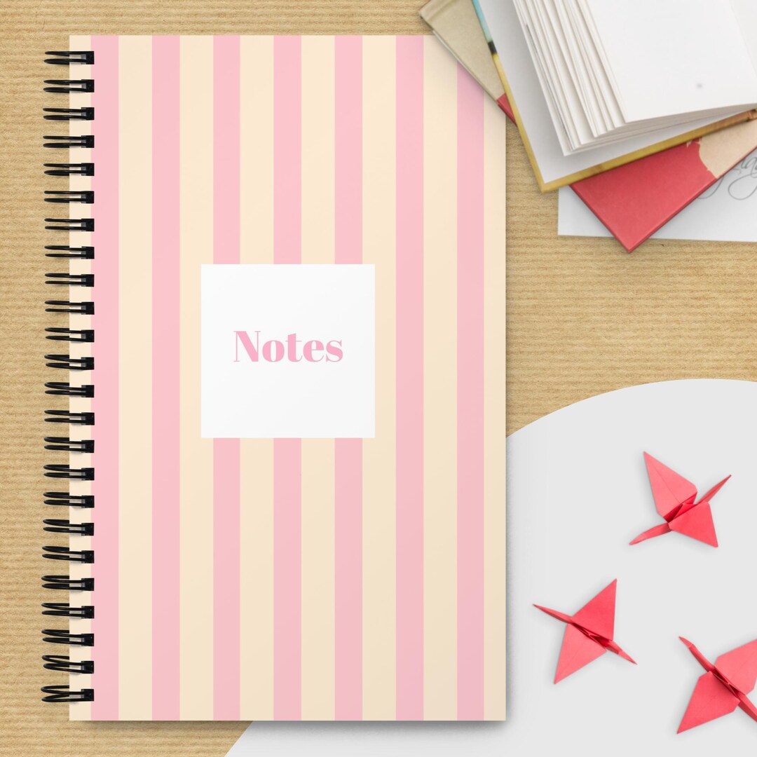 Pink Striped Notebook | Aesthetic Notes Journal | Cute Spiral Notebook ...