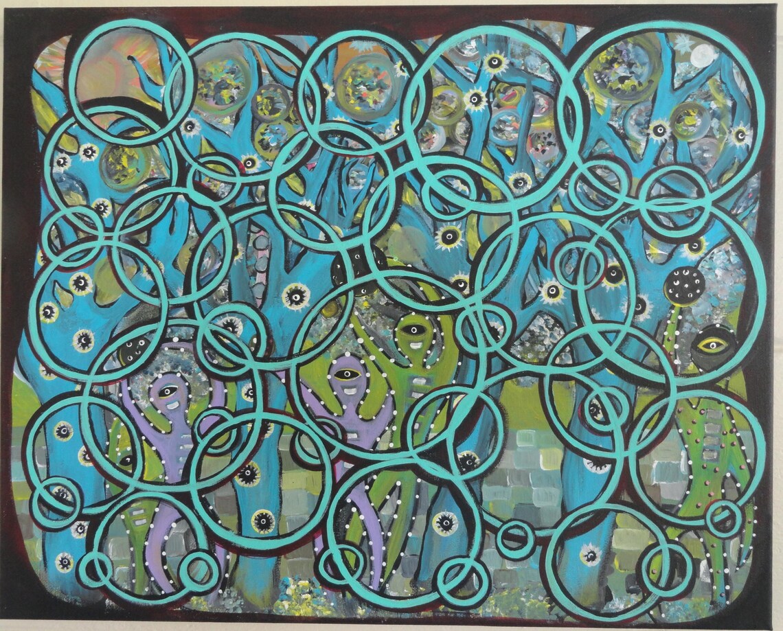 OTHERWORLDLY Original Art by "sans" - 16" X 20" Acrylic on Canvas ...