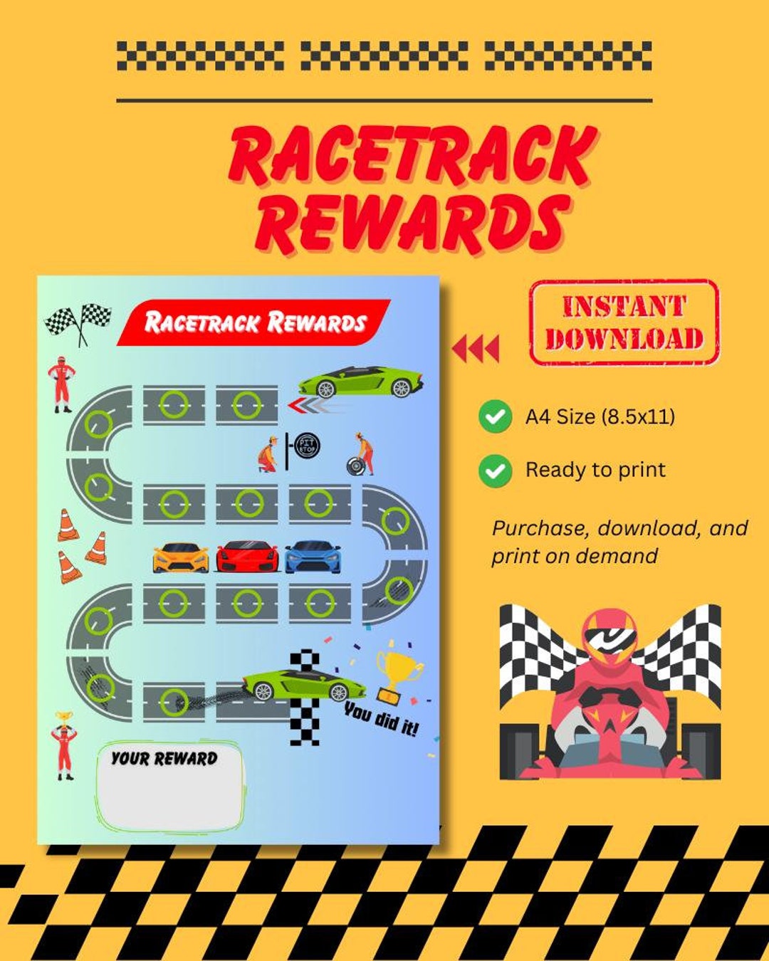 RACECAR REWARDS | PRINTABLE Kids Reward Chart | Instant Download ...