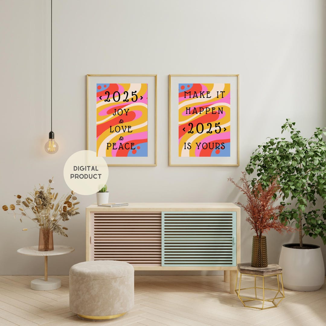 2025 Motivational Wall Art Digital Download, Retro Abstract ...