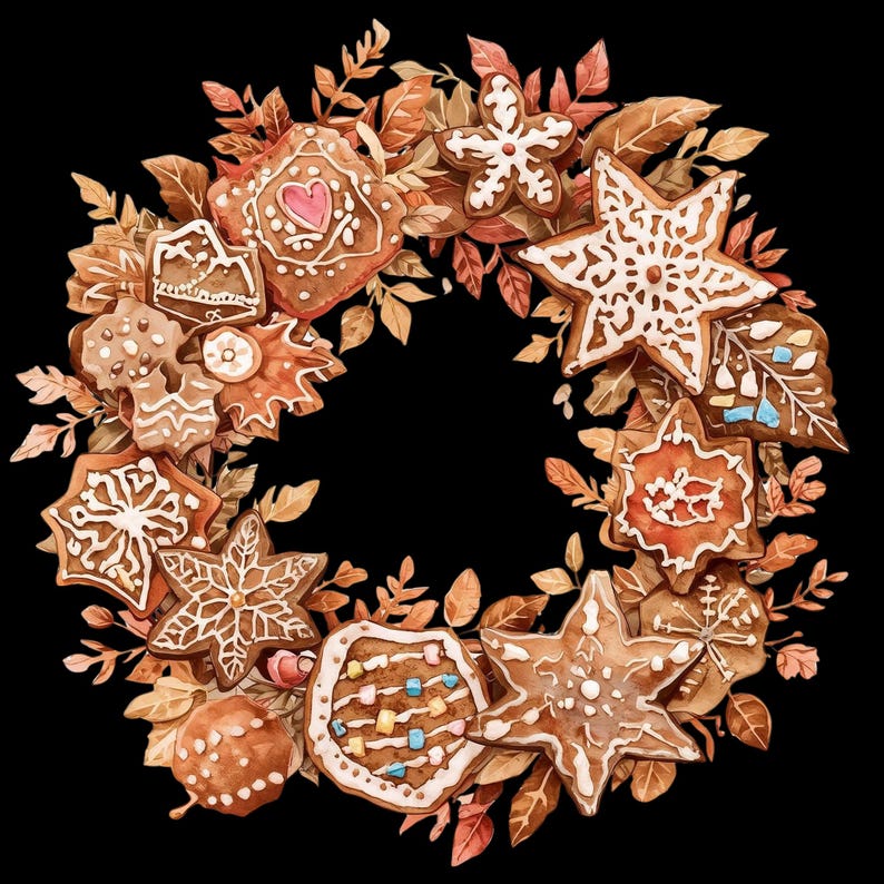 50 Watercolor Gingerbread PNG Cliparts | Hand-painted Christmas Cookie ...