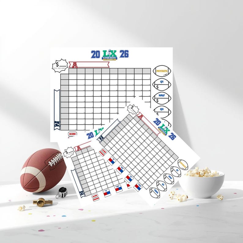 Super Bowl Squares 2026 Football Pool Board Instant Download Party ...