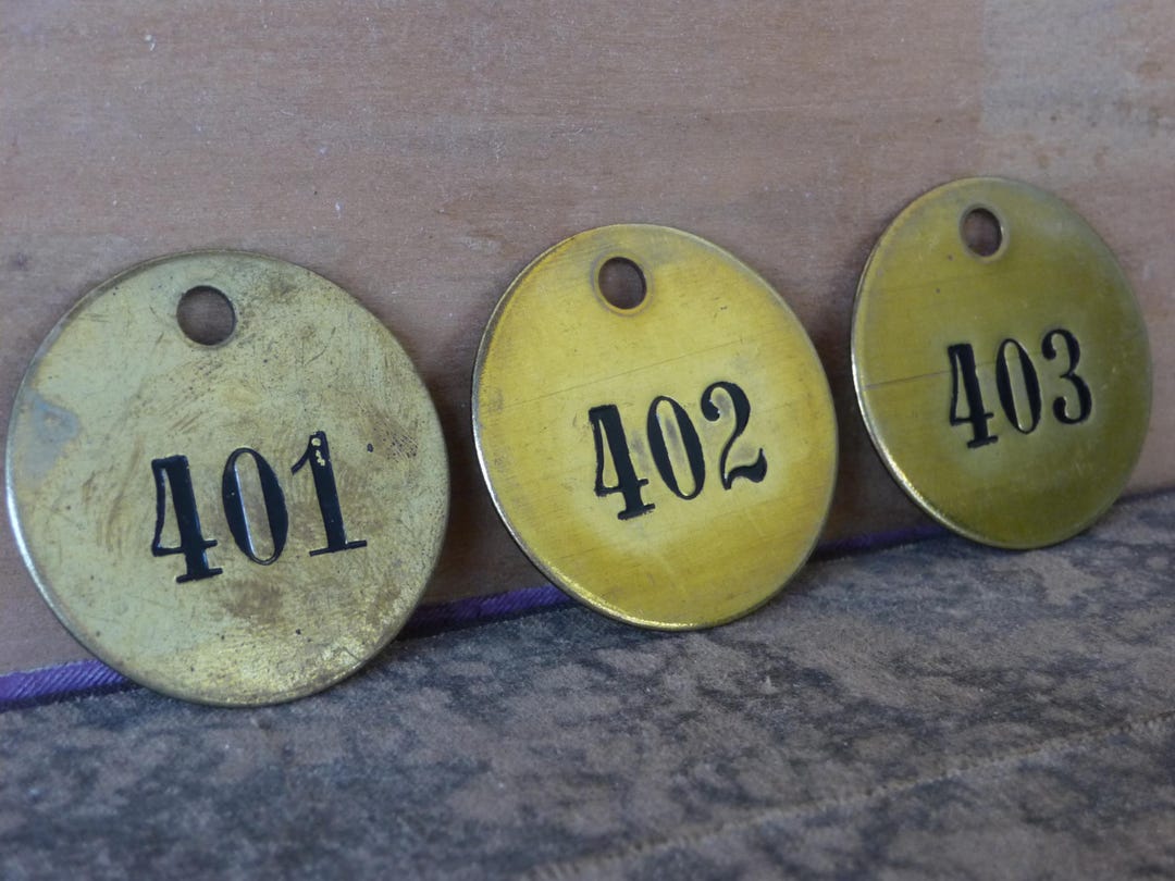 Brass ROUND Primitive Rustic Shabby Numbered Tag Vintage Patina Charm ...