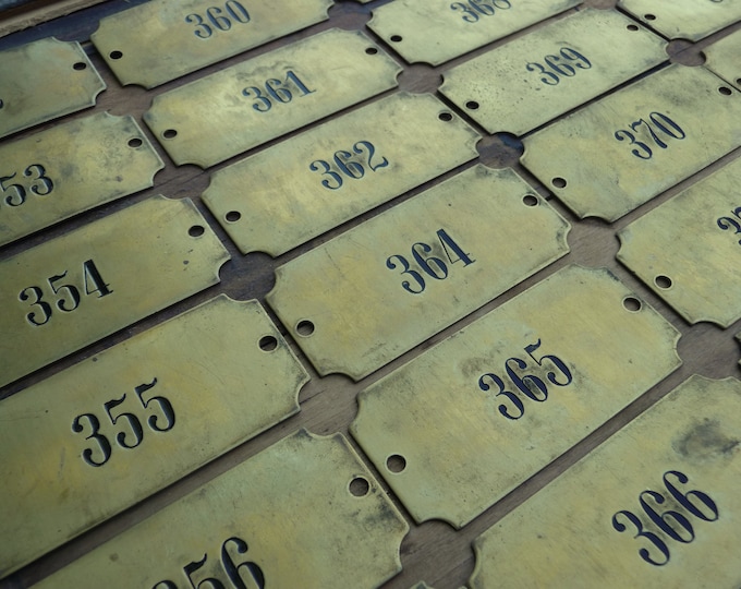 Vintage Numbered Brass Tag, 2-hole Rectangle Plaque, Industrial Salvage ...