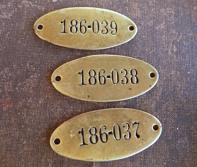 Vintage Brass Tag Numbered Metal Tag Oval 2-hole Brass Tags - Etsy