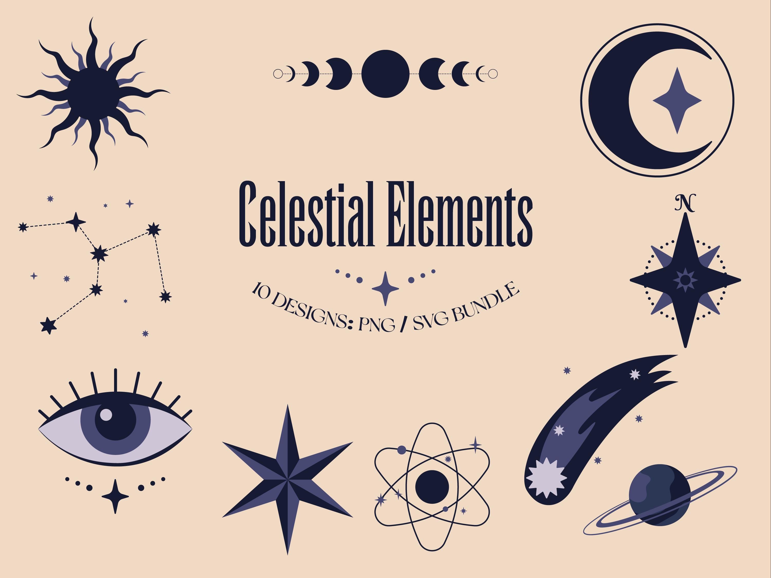 Celestial Clipart Set: Sun, Moon, Stars, Planets and Constellations ...