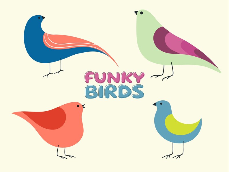 Funky Birds Clipart Illustrations Set | 8 PNG & 8 SVG Designs ...