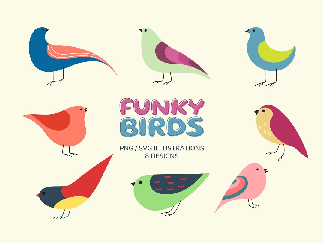 Funky Birds Clipart Illustrations Set | 8 PNG & 8 SVG Designs ...