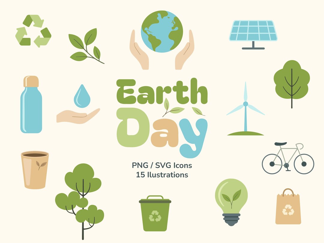 Earth Day Icons – 15 Eco-friendly Illustrations Set | Nature ...