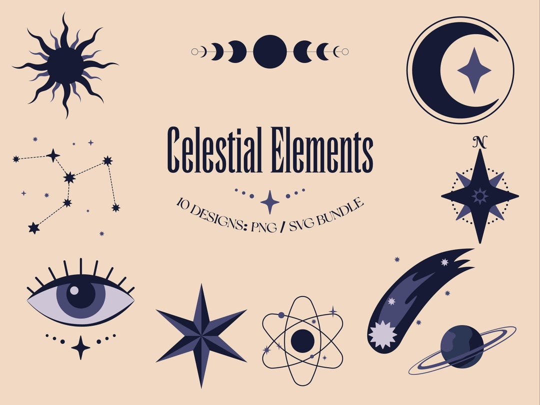 Celestial Elements Illustrations Set | 10 Hand-drawn PNG & SVG Graphics ...