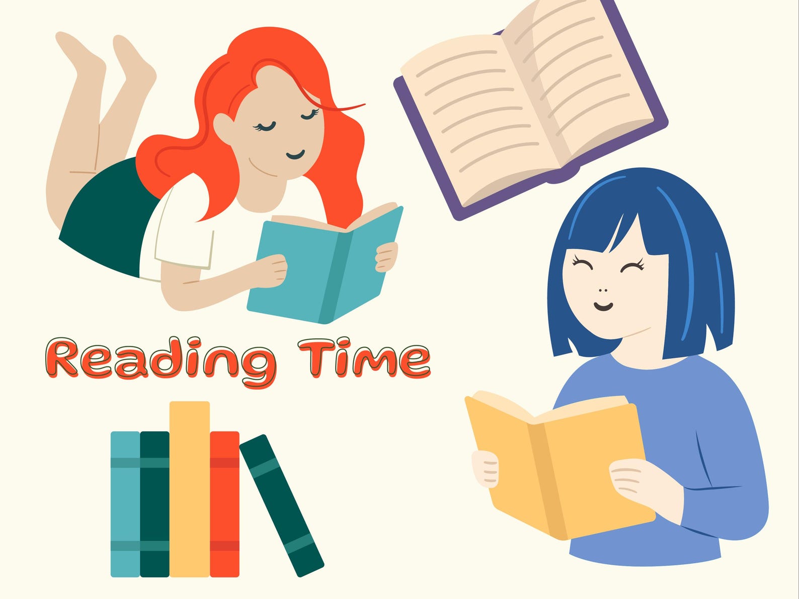 Reading Time Clipart Set | 9 PNG and SVG | Bookish Illustrations & People Reading - Etsy