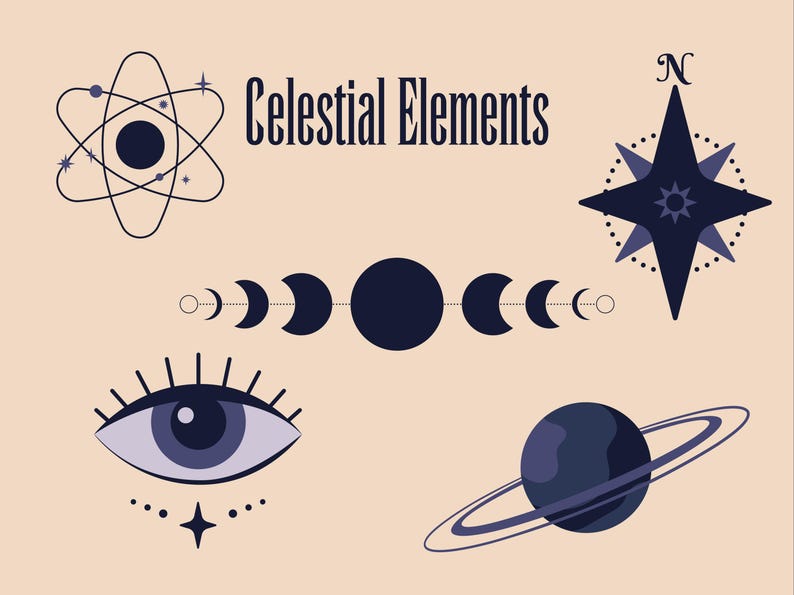 Celestial Elements Illustrations Set | 10 Hand-drawn PNG & SVG Graphics ...