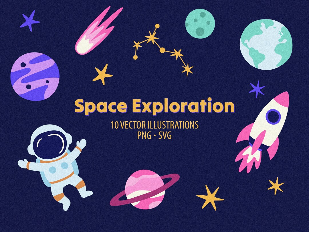 Space Exploration SVG & PNG Clipart Set | Hand-drawn Astronaut and ...