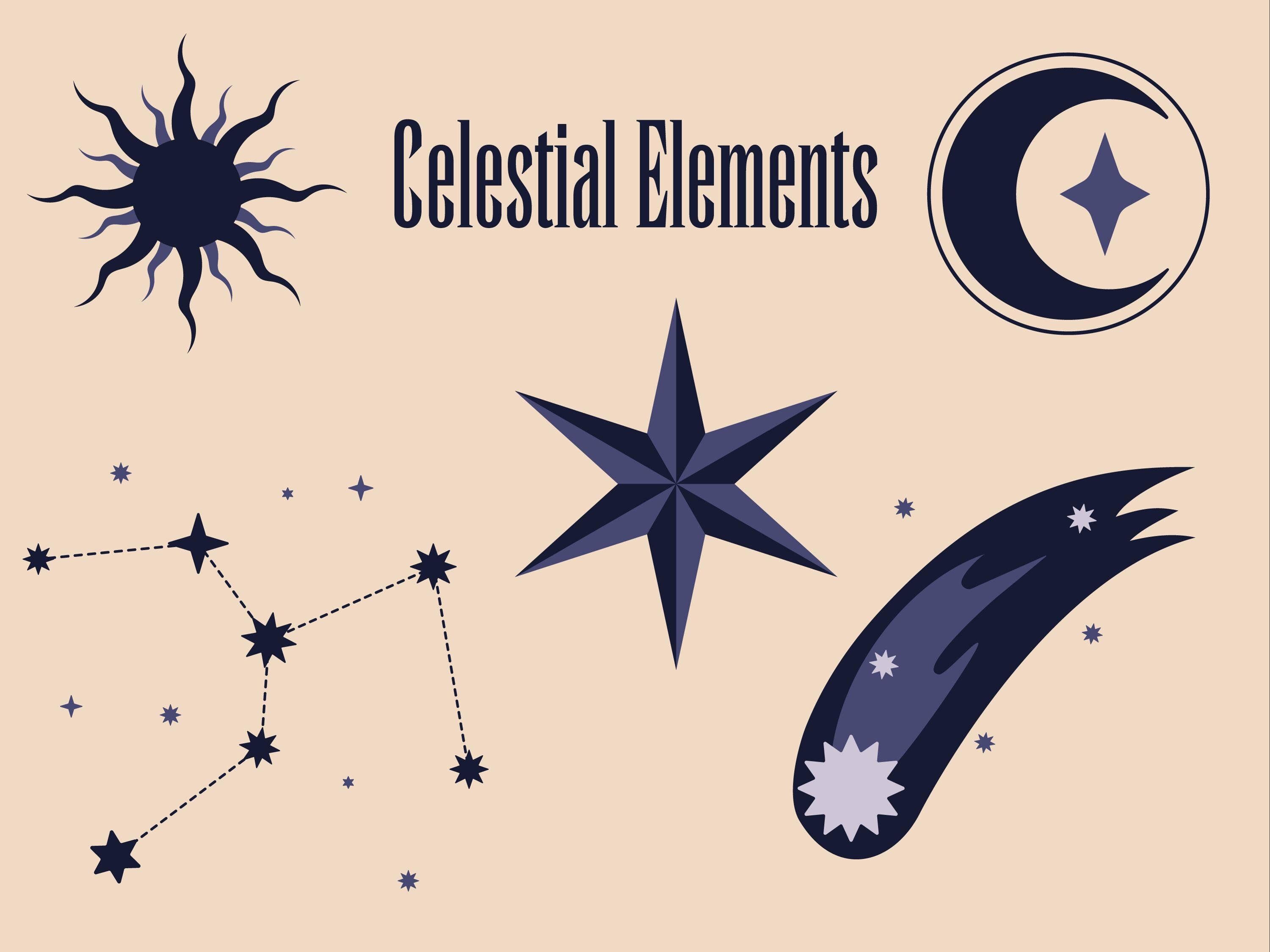 Celestial Elements Illustrations Set | 10 Hand-drawn PNG & SVG Graphics ...