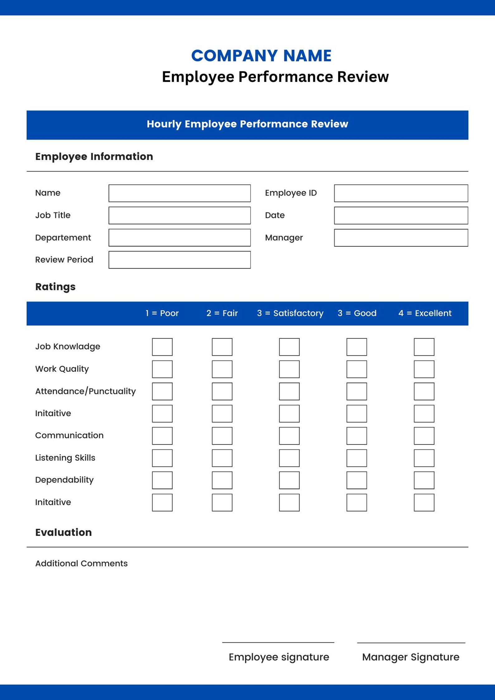 HOURLY PERFORMANCE REVIEW // Performance Template / Pip / Employee ...