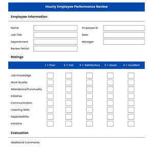 HOURLY PERFORMANCE REVIEW // Performance Template / Pip / Employee ...