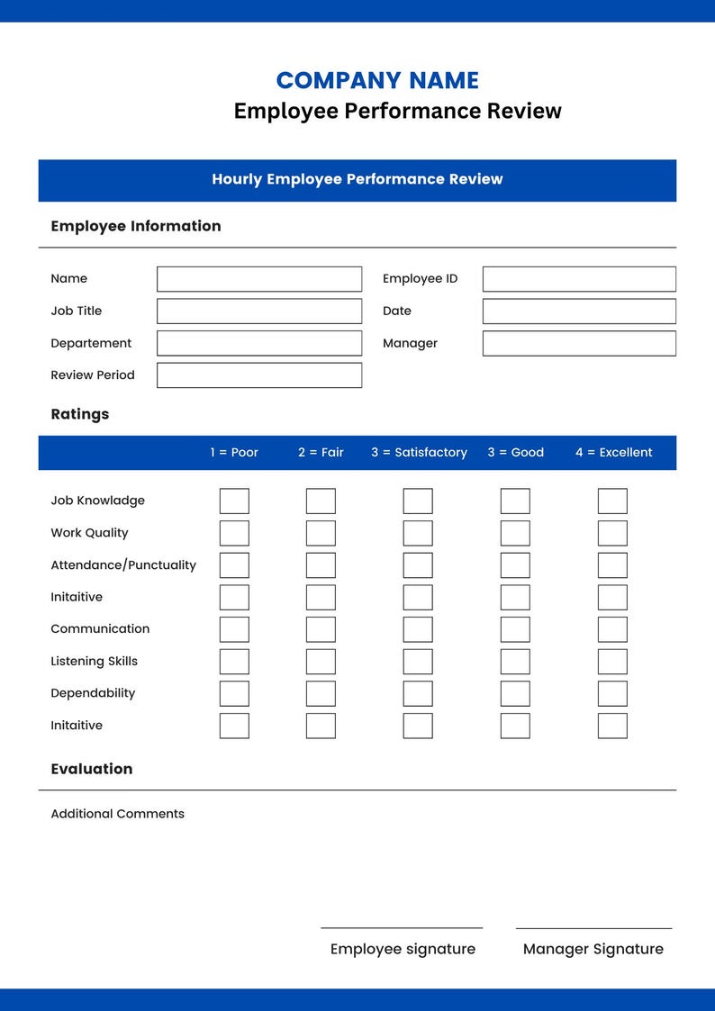 HOURLY PERFORMANCE REVIEW // Performance Template / Pip / Employee ...