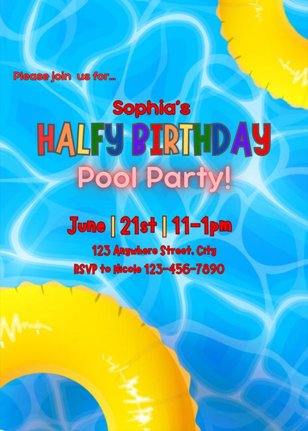 Halfy Birthday Pool Invitation, 1/2 Birthday Pool Invitation - Etsy