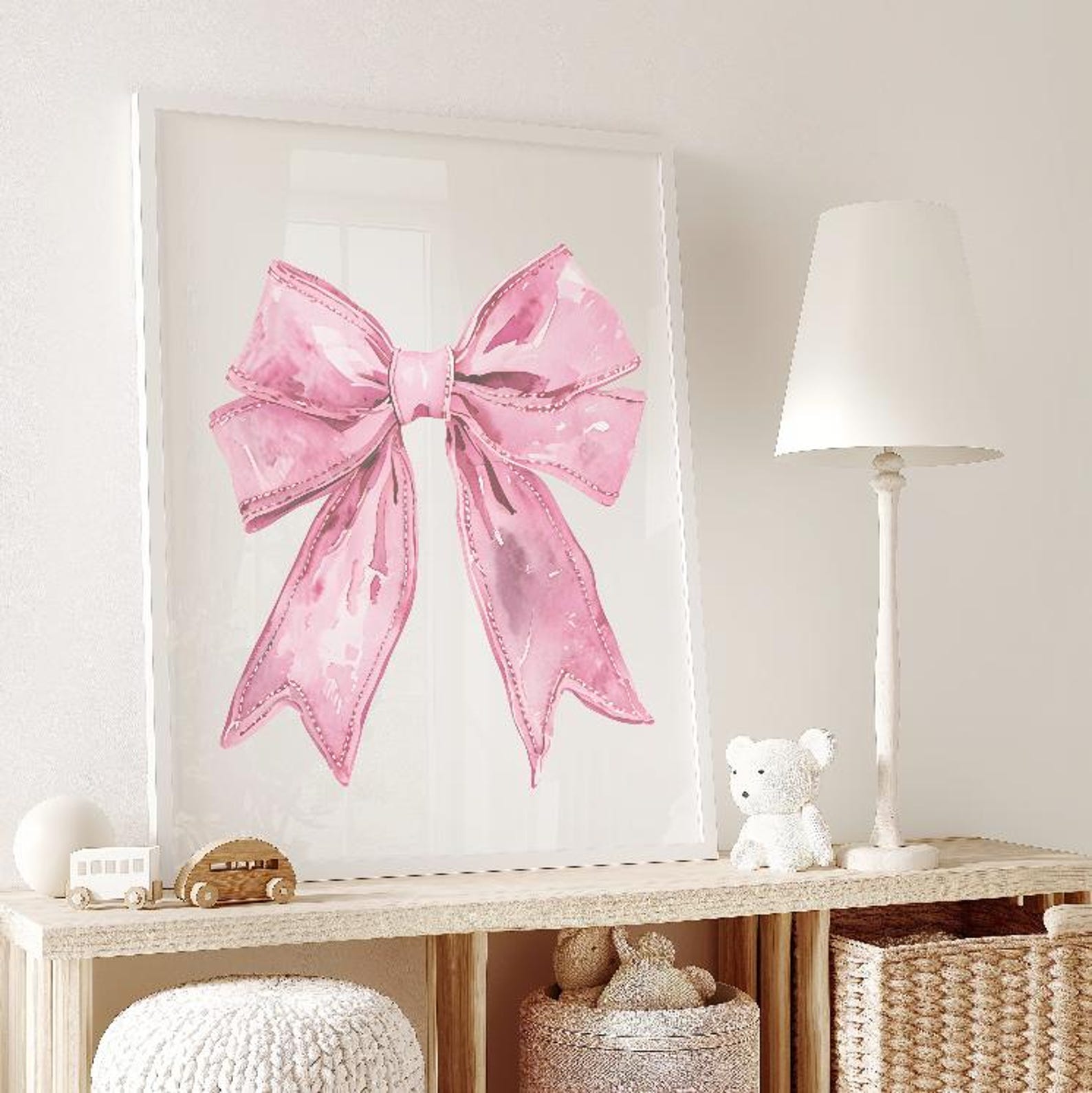 Pink Bow Wall Art Print Set | Nursery Bow Prints | Girls Room Decor ...