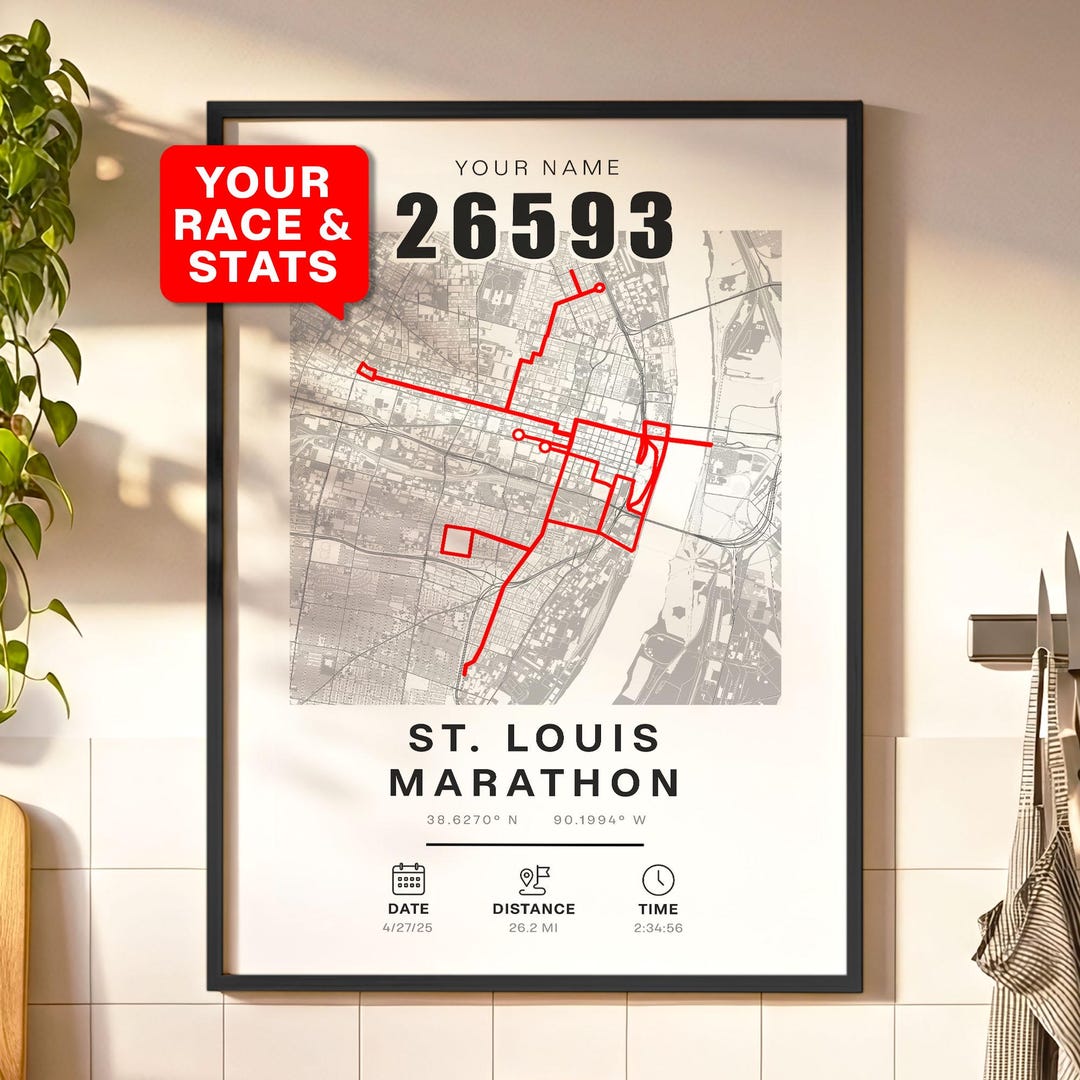 Personalized St. Louis Marathon Map Print – Runner Achievement Wall Art ...