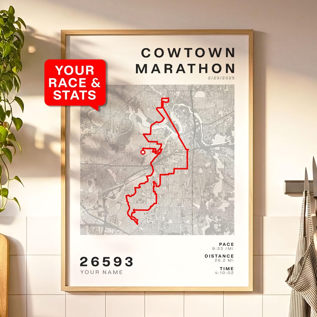 Personalized Cowtown Marathon Map Print – Runner Achievement Wall Art ...