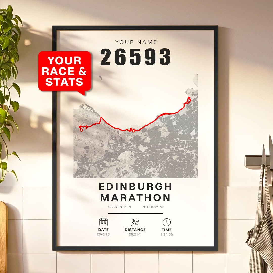 Personalized Edinburgh Marathon Map Print – Runner Achievement Wall Art ...
