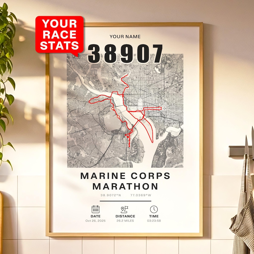 Personalized Marine Corps Marathon Map Print, Custom Running Gift, MCM ...