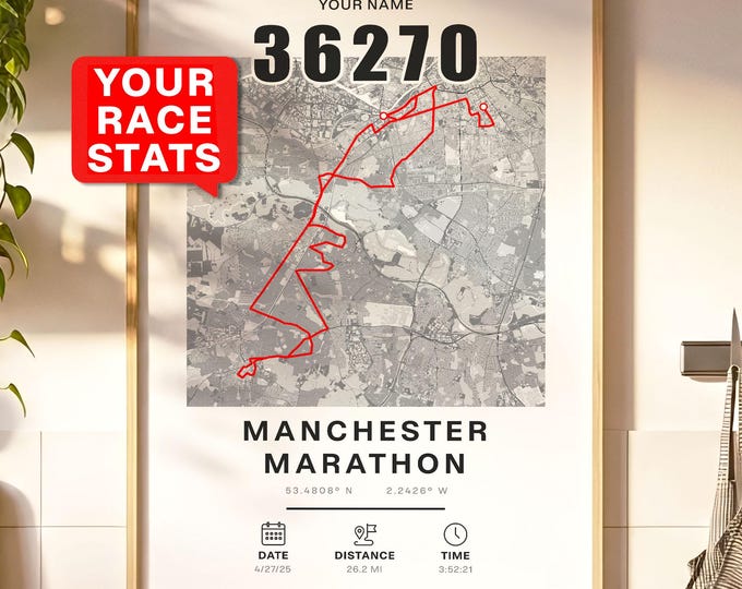 Greater Manchester Marathon Route Map Art Print (personalisation ...