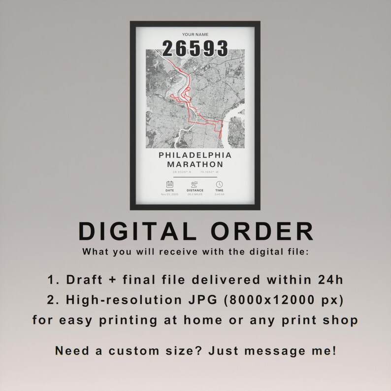 Personalized Philadelphia Marathon Map Print, Custom Runner Gift ...