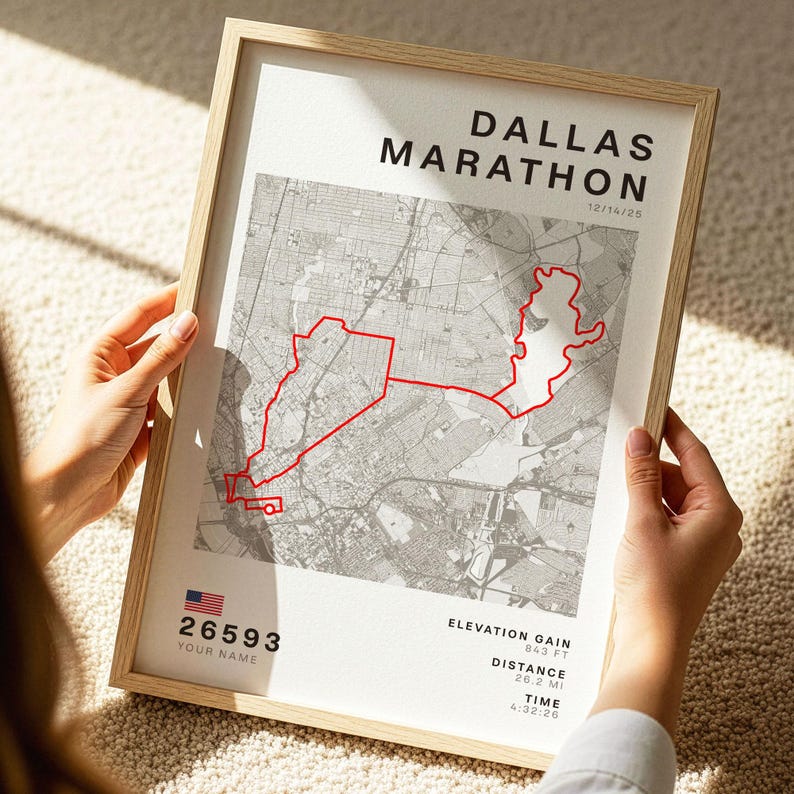 Personalized Dallas Marathon Gift Print, Custom Race Route Map Poster ...