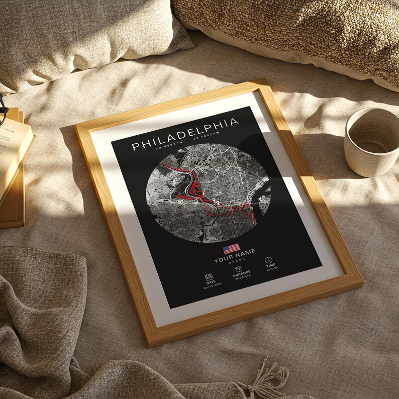 Personalized Philadelphia Marathon Map Print, Custom Race Route Poster ...