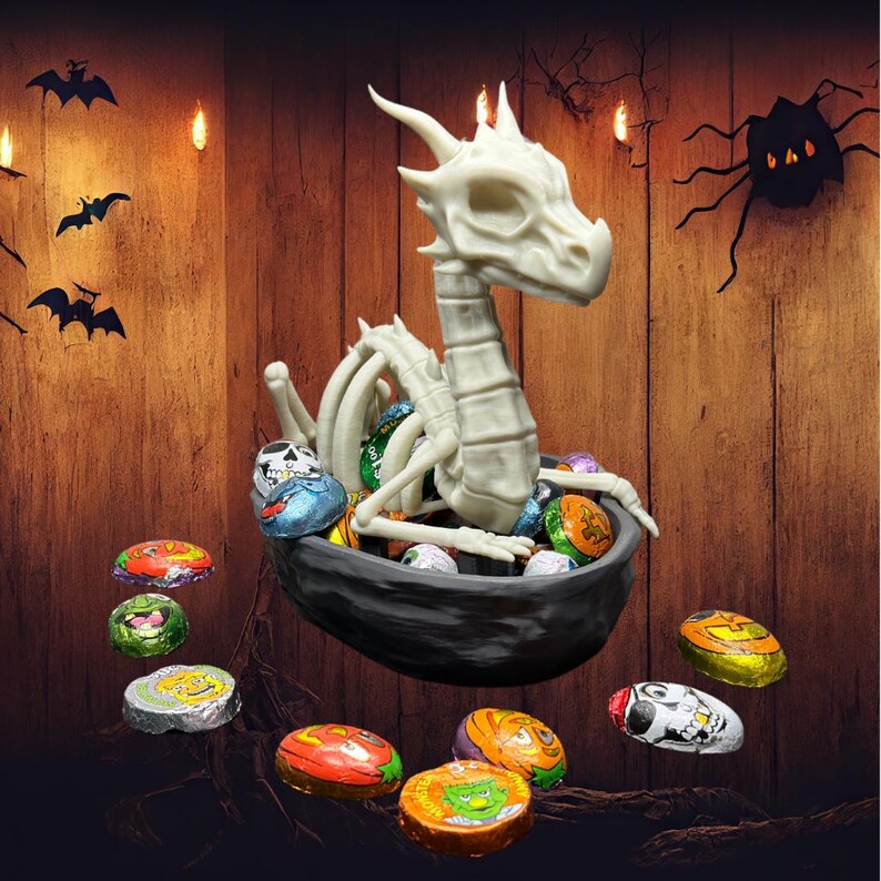 3D Printed Dragon Skeleton Bowl: Halloween Candy Dish, Planter - Etsy