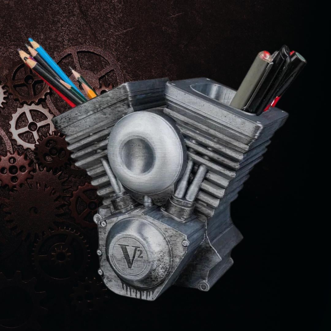 3D Printed V2 Engine Pen Holder: Hand-painted Desk Organizer - Etsy