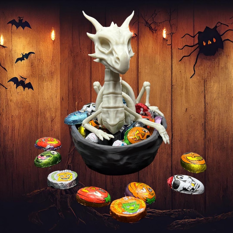 3D Printed Dragon Skeleton Bowl: Halloween Candy Dish, Planter - Etsy