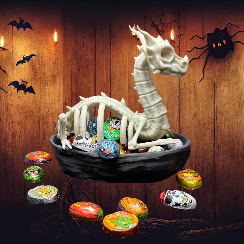 3D Printed Dragon Skeleton Bowl: Halloween Candy Dish, Planter - Etsy
