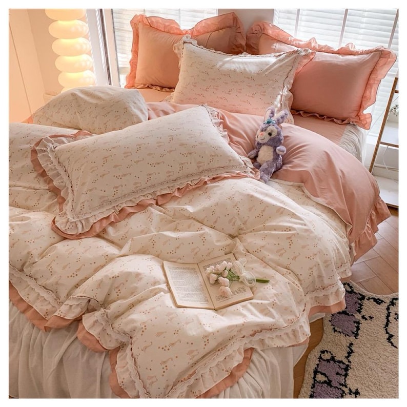 Little Goose Cotton Bedding Set With Pillowcases, Ruffle Lace Bed Skirt ...