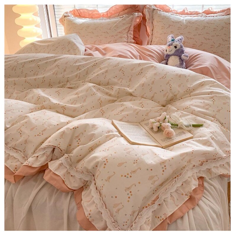 Little Goose Cotton Bedding Set With Pillowcases, Ruffle Lace Bed Skirt ...