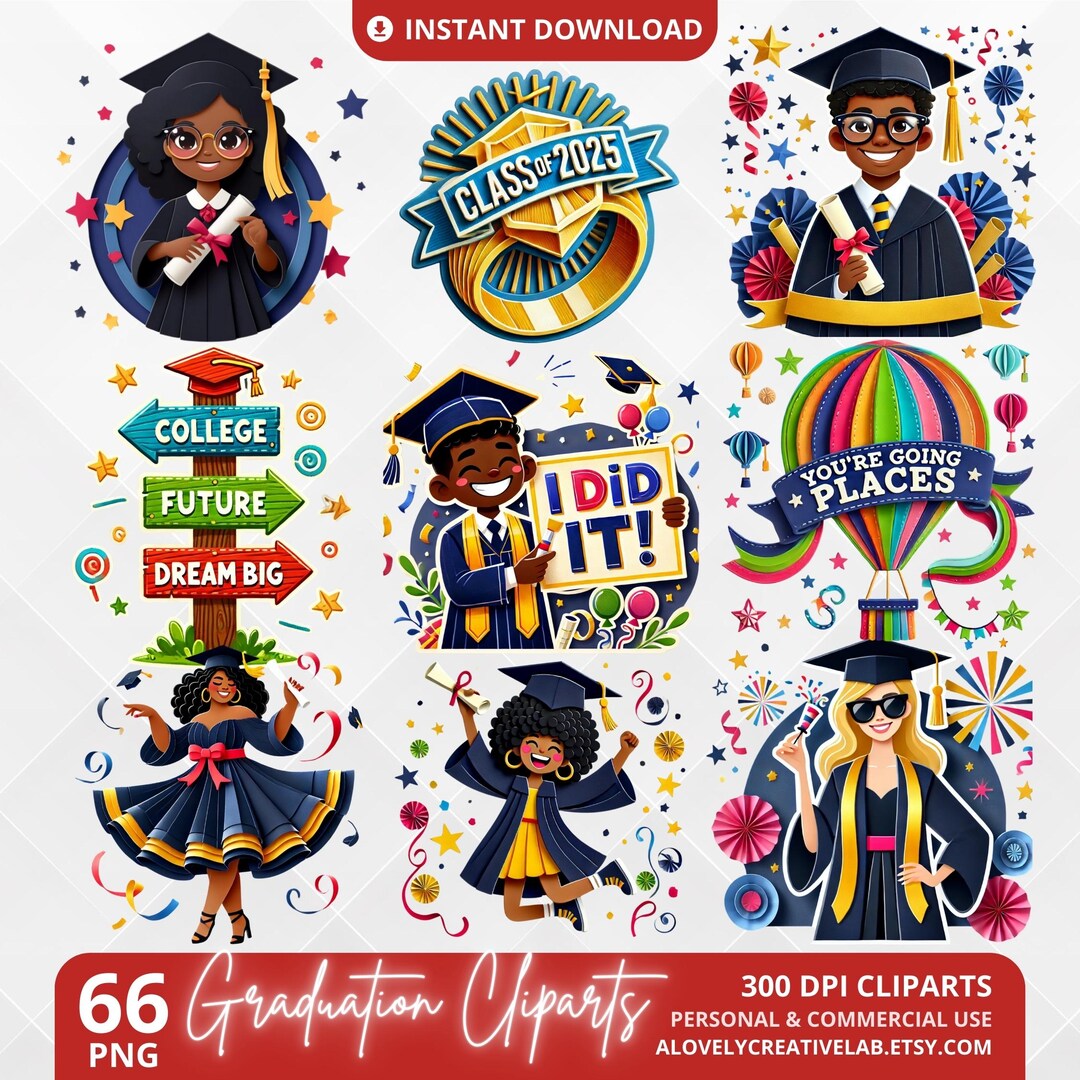 Kawaii Graduation Clipart, Cute Graduate PNG Bundle, School Graduation ...